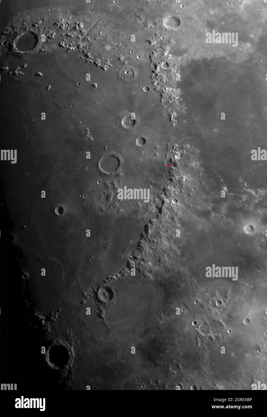 Lunar surface, moon, close-up, large craters, around the Apenine, Mare ...