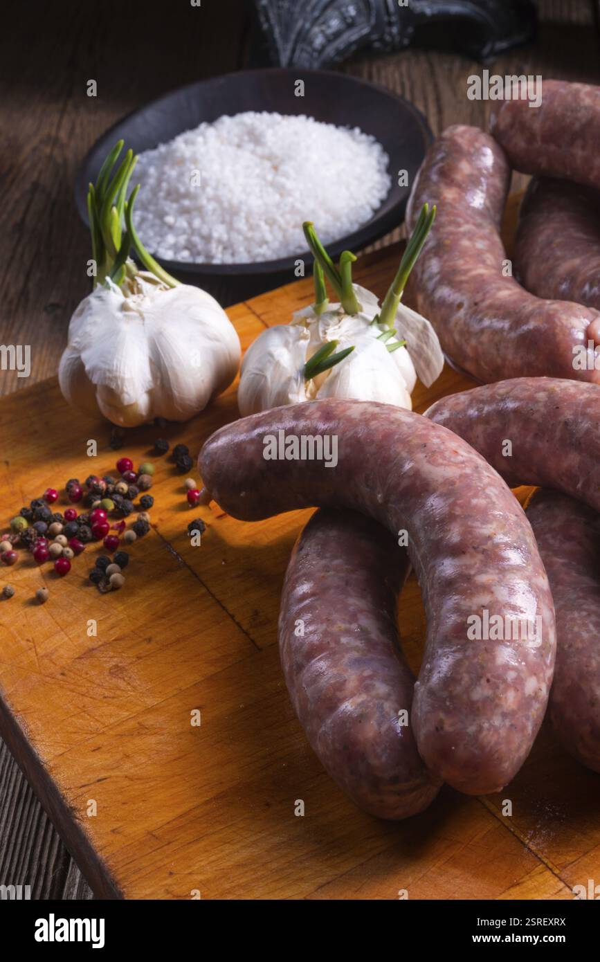 Home-made white sausage out pigs and calf meat Stock Photo - Alamy
