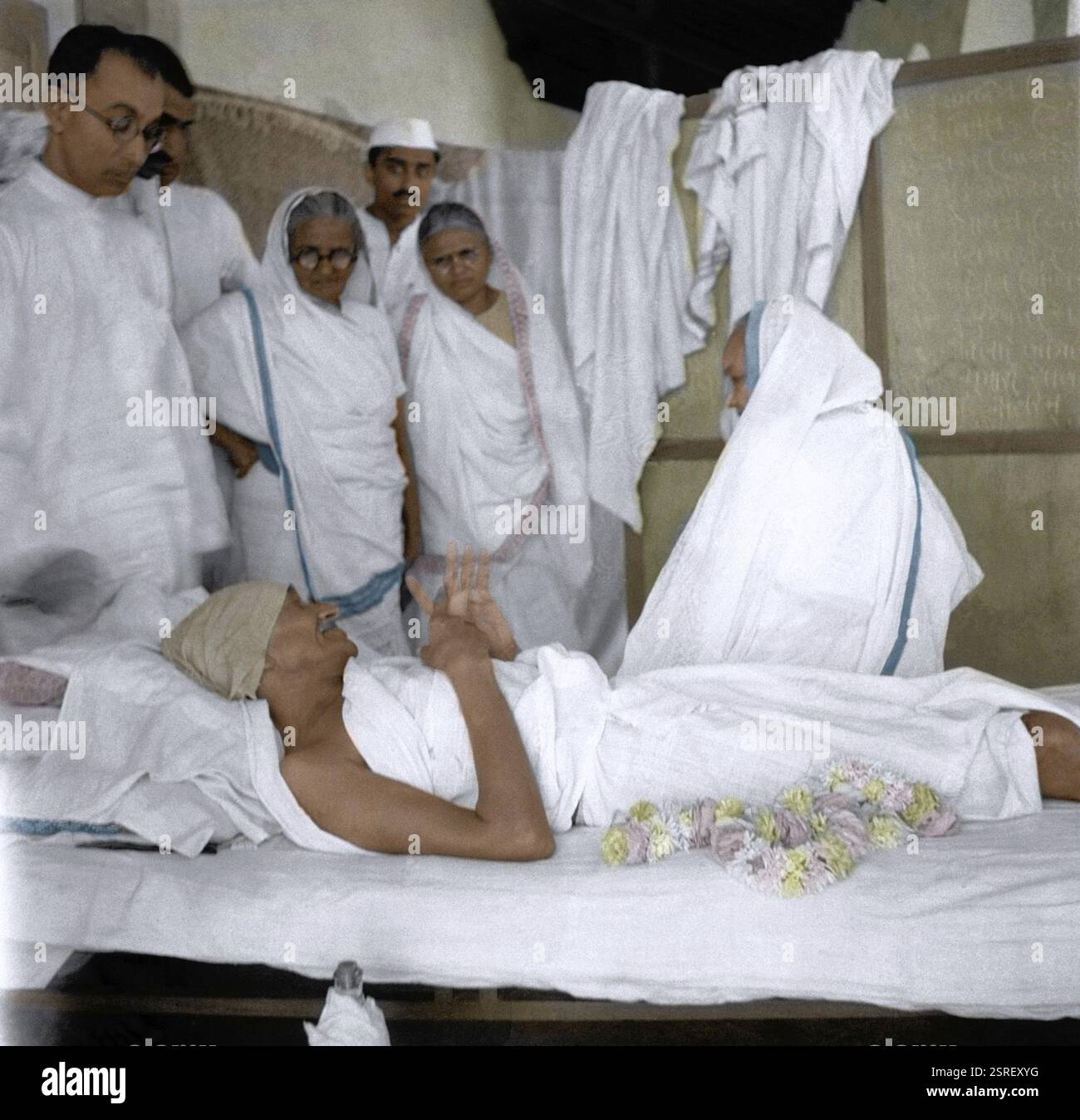 Mahatma Gandhi during fast with Pyarelal Nayar, Raliatbehn, Kasturba ...
