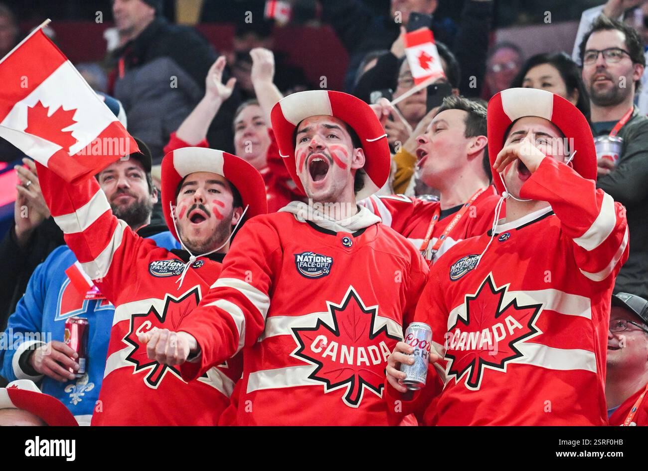 Montreal, Canada. 15th Feb, 2025. Canada fans cheer on their team as ...