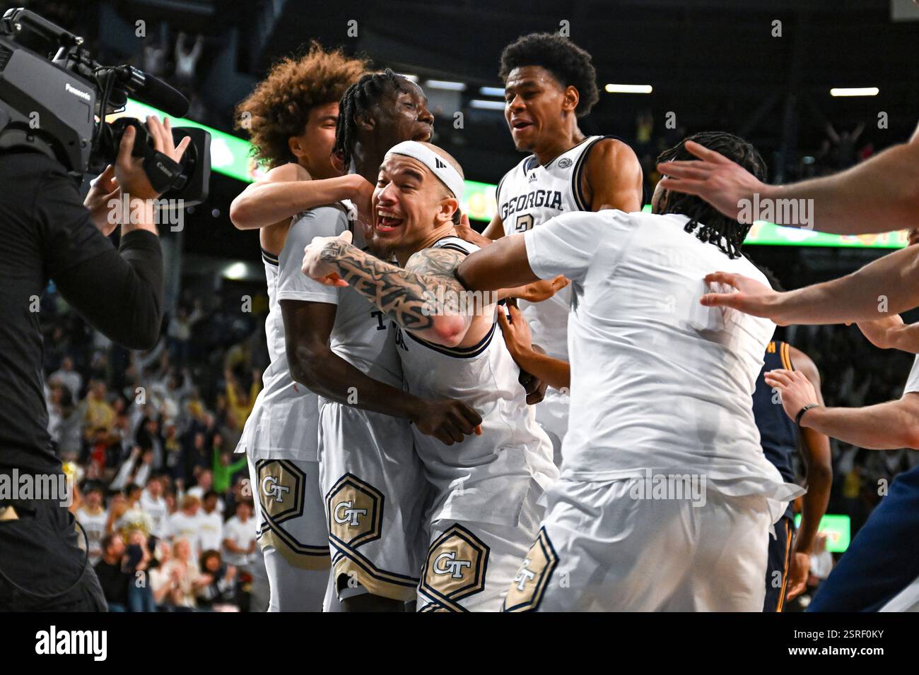 ATLANTA, GA – FEBRUARY 15: Georgia Tech players react with teammate ...