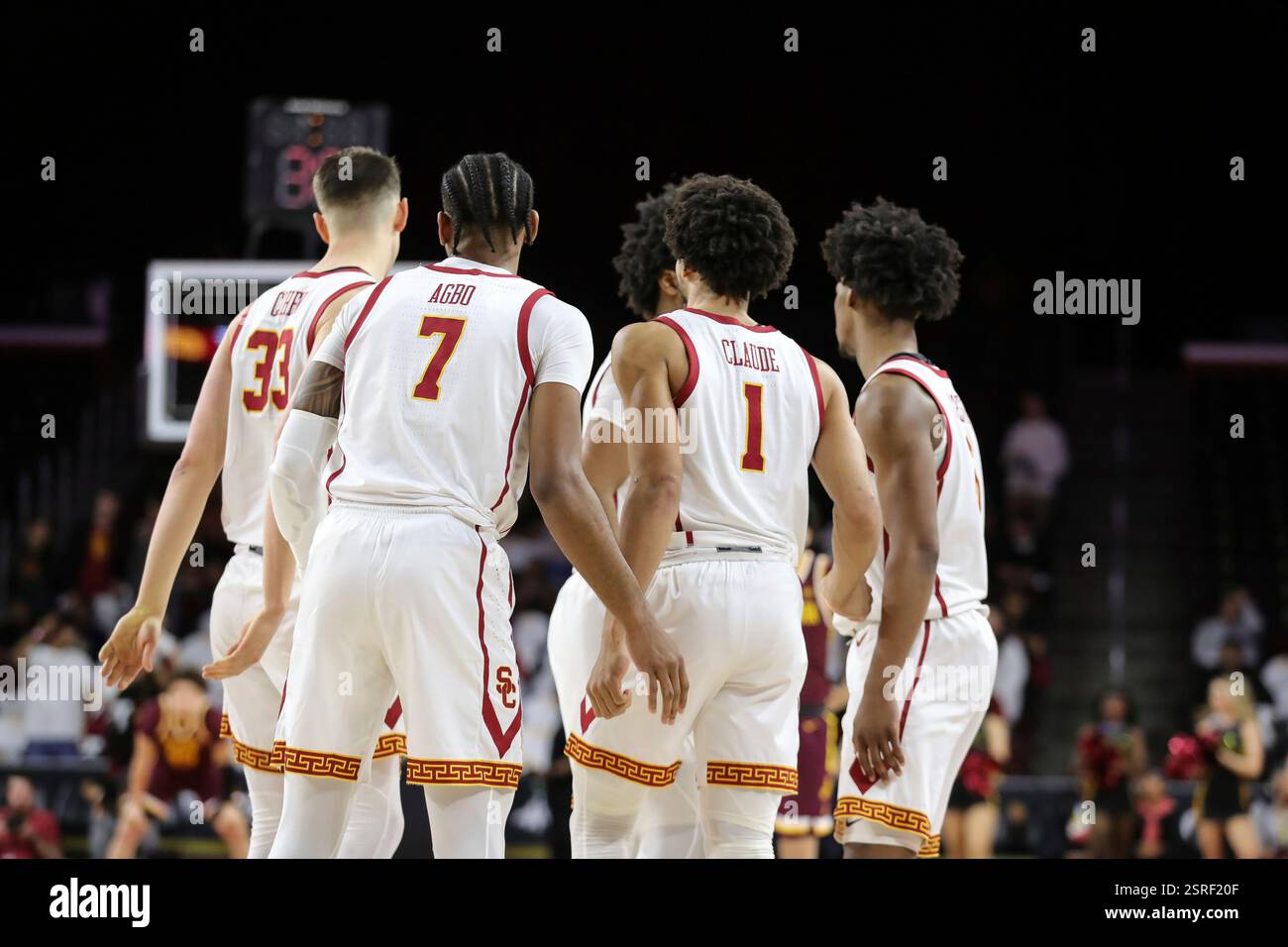 LOS ANGELES, CA - FEBRUARY 15 : USC Trojans starting five during the ...