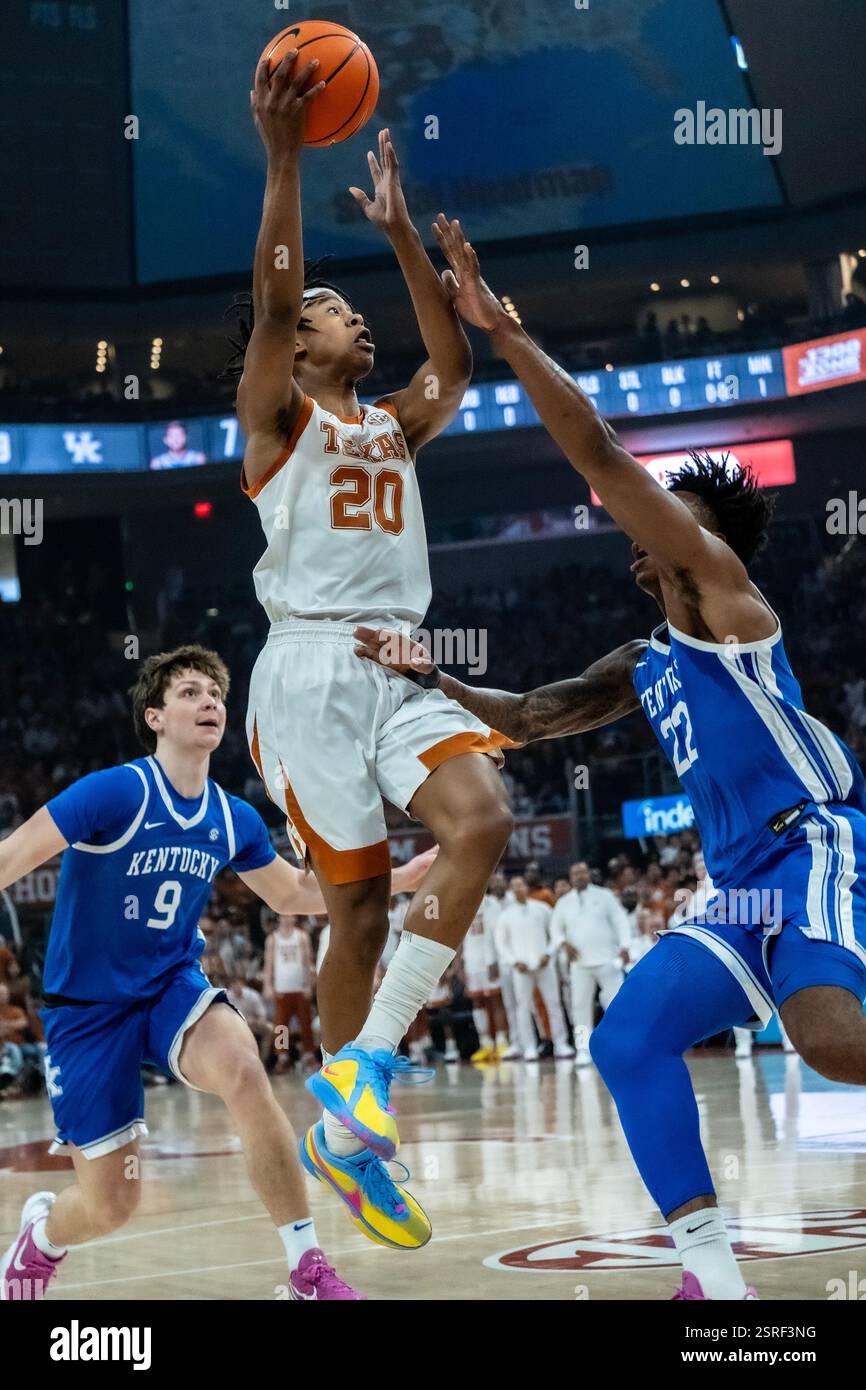 Texas, USA. 15th Feb, 2025. Tre Johnson (20) of the Texas Longhorns in ...