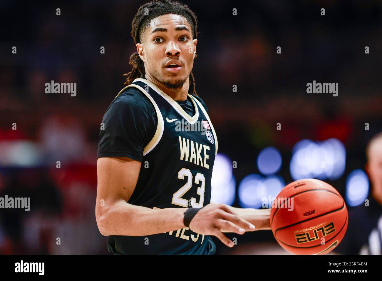 Dallas, Texas, USA. 15th Feb, 2025. Wake Forest Demon Deacons guard ...