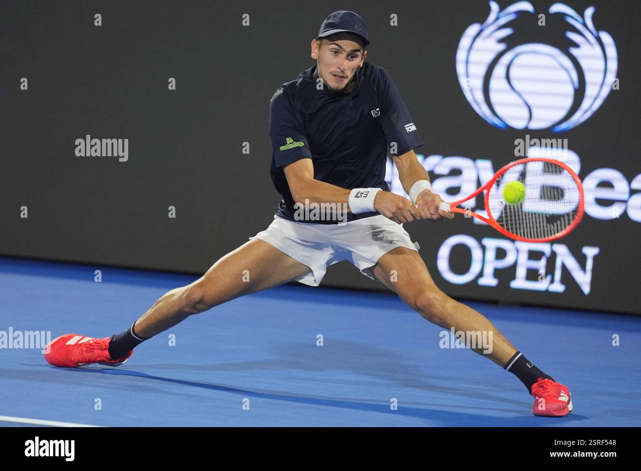 Matteo Arnaldi of Italy hits a return to Alejandro Davidovich Fokina of ...