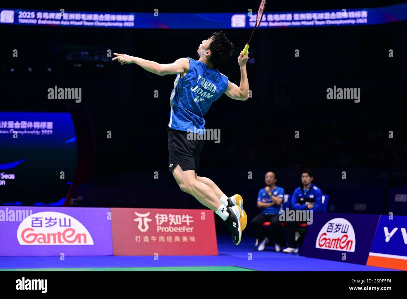 QINGDAO, CHINA - FEBRUARY 15, 2025 - Chinese player HU Zhe An VS TANAKA Yushi of Japan during ...