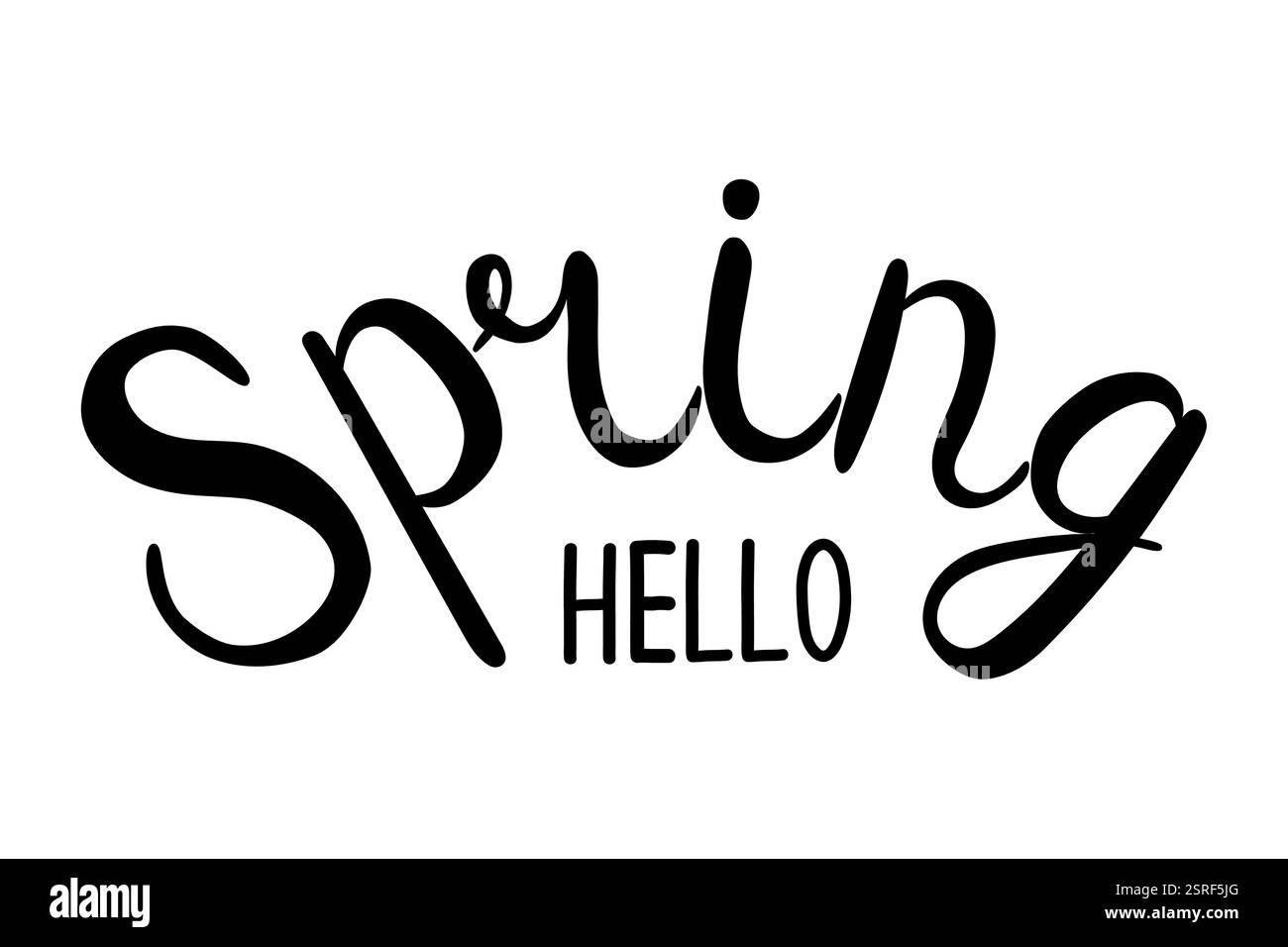 Hello Spring lettering black and white colors, vector illustration ...