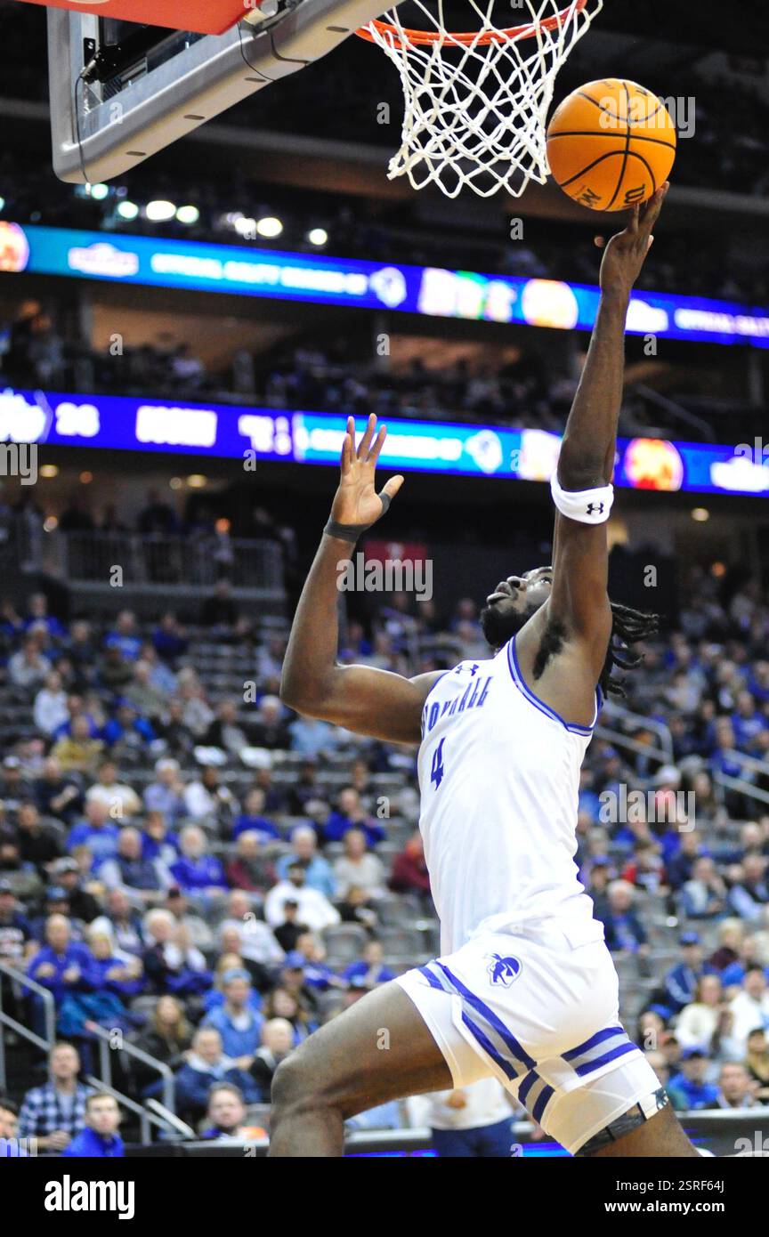 Newark, USA. 15th Feb, 2025. Seton Hall's Prince Aligbe (4) during Saturday's Big East game at ...