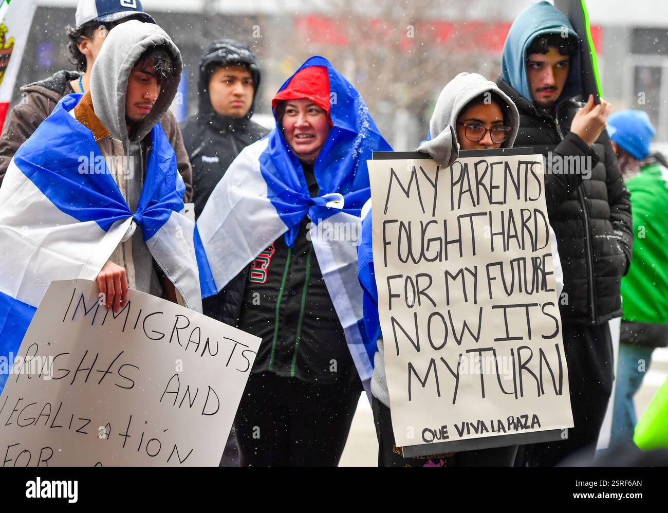 Wilkes Barre, United States. 15th Feb, 2025. Protesters wear Honduras ...