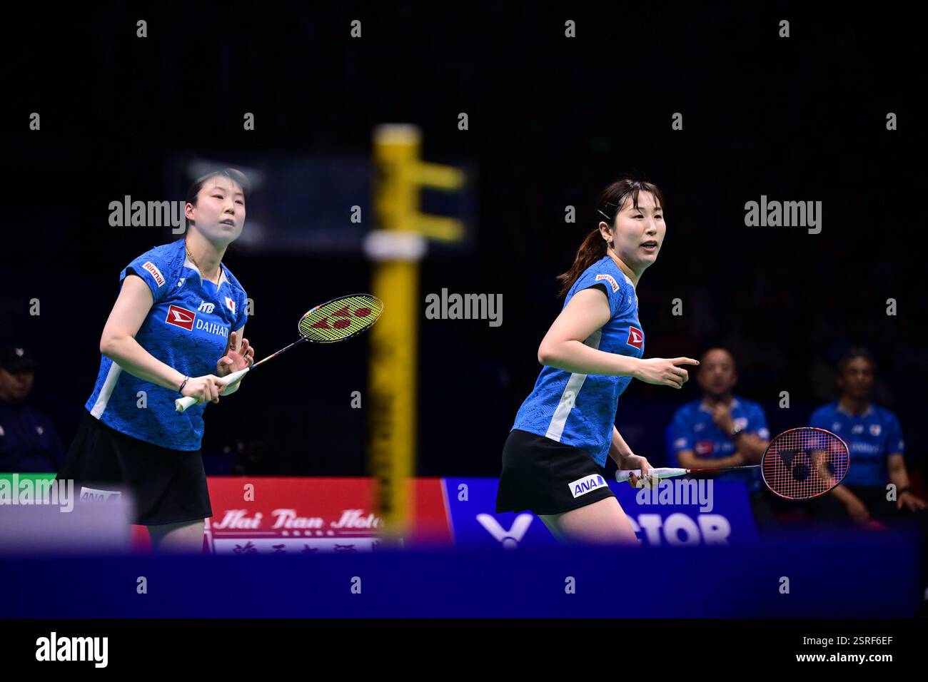 QINGDAO, CHINA - FEBRUARY 15, 2025 - Chinese players CHEN Qing Chen and WANG Ting Ge VS IGARASH ...