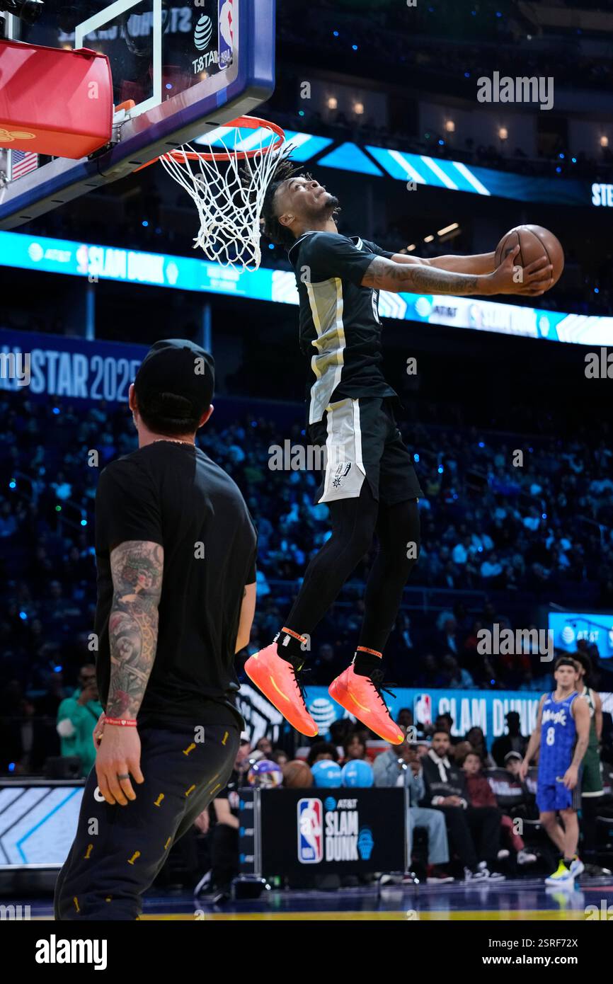San Antonio Spurs guard Stephon Castle dunks during the slam dunk ...