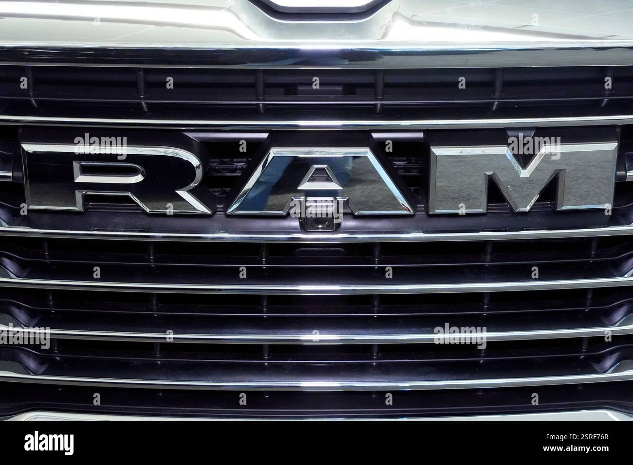 This is the RAM truck logo on the grill of a Ram 1500 Laramie Crew Cab ...