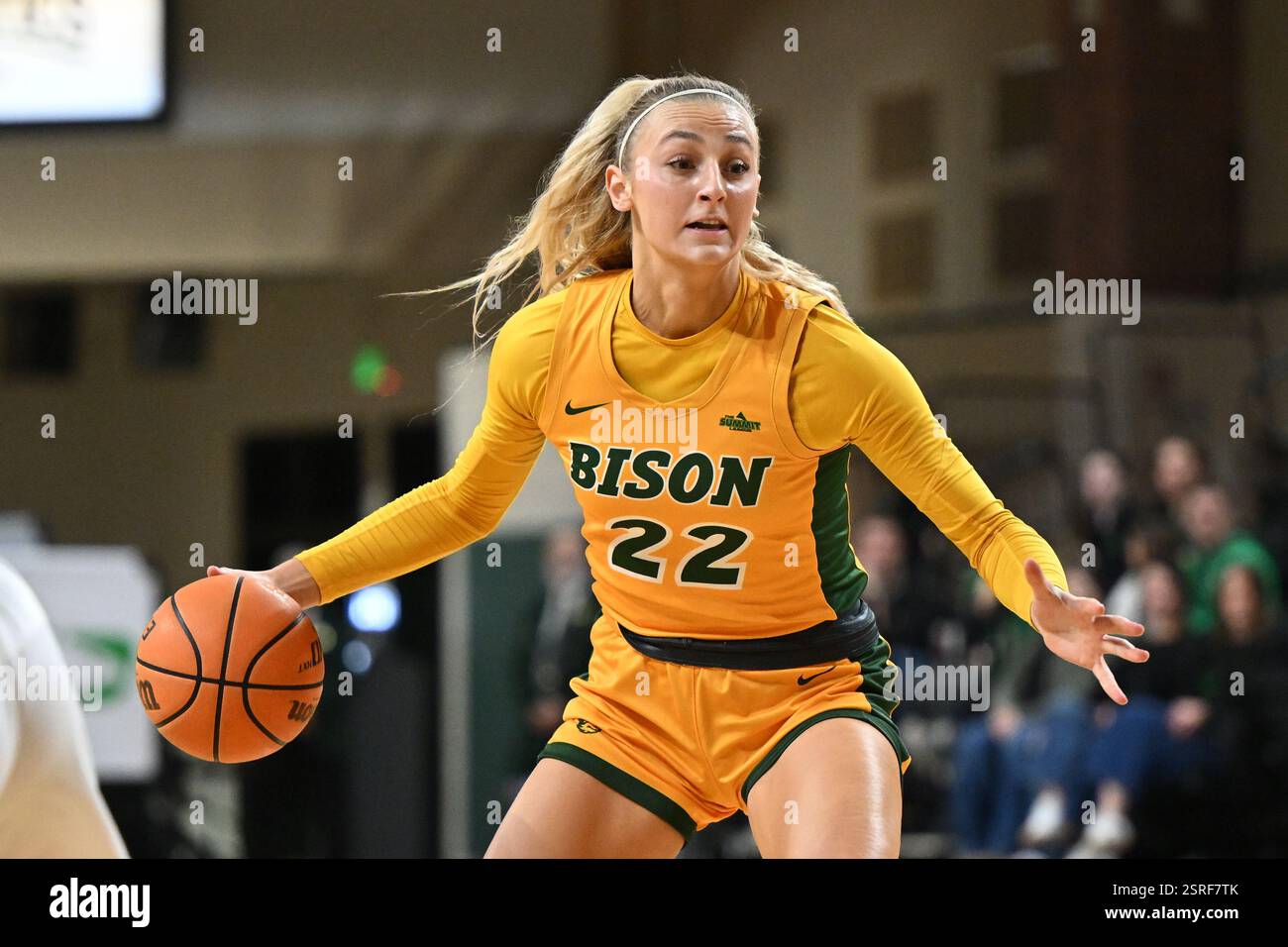 North Dakota State Bison forward Avery Koenen (22) looks to make a move ...