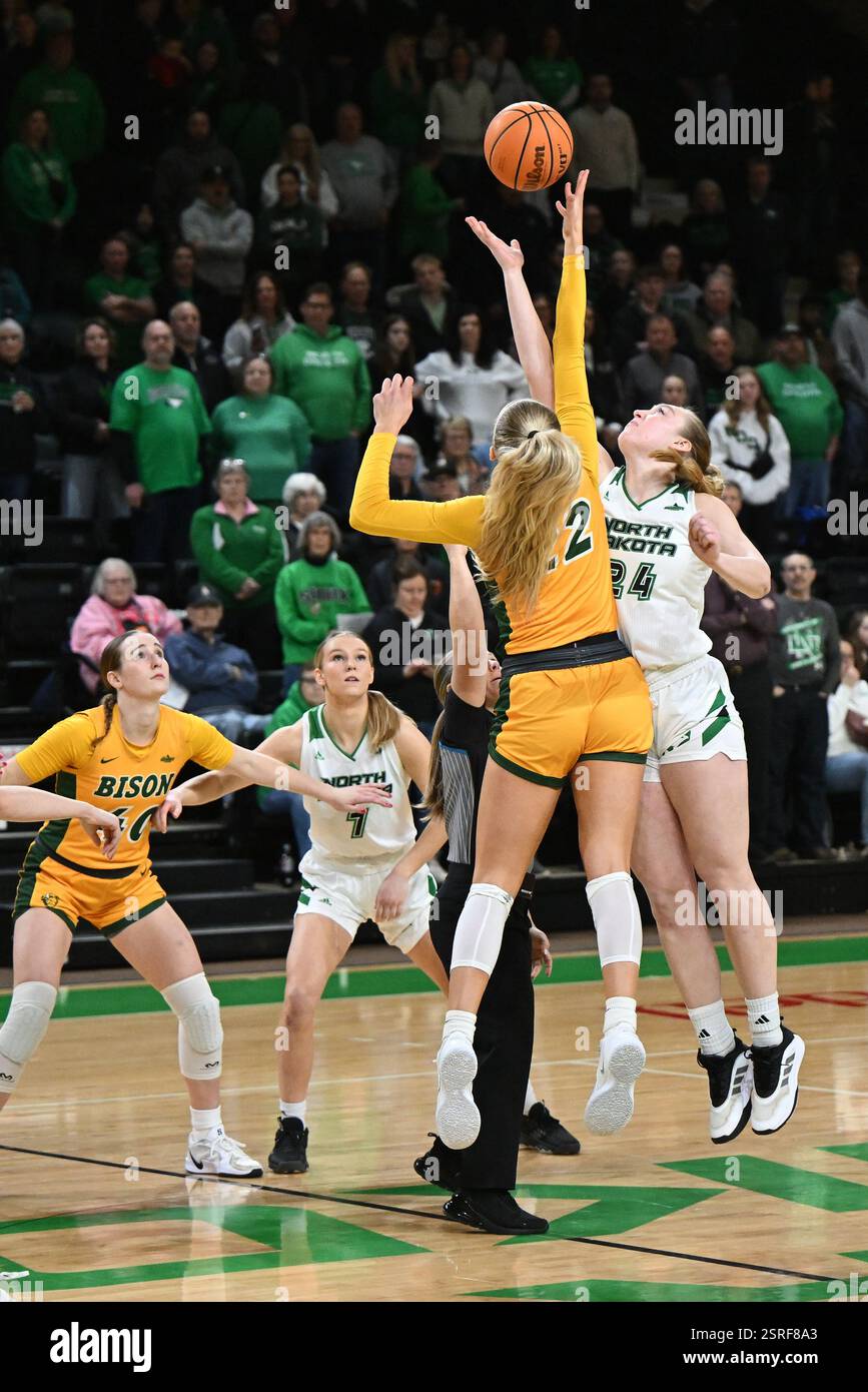 Grand Forks, USA. 15th Feb, 2025. North Dakota Fighting Hawks center ...
