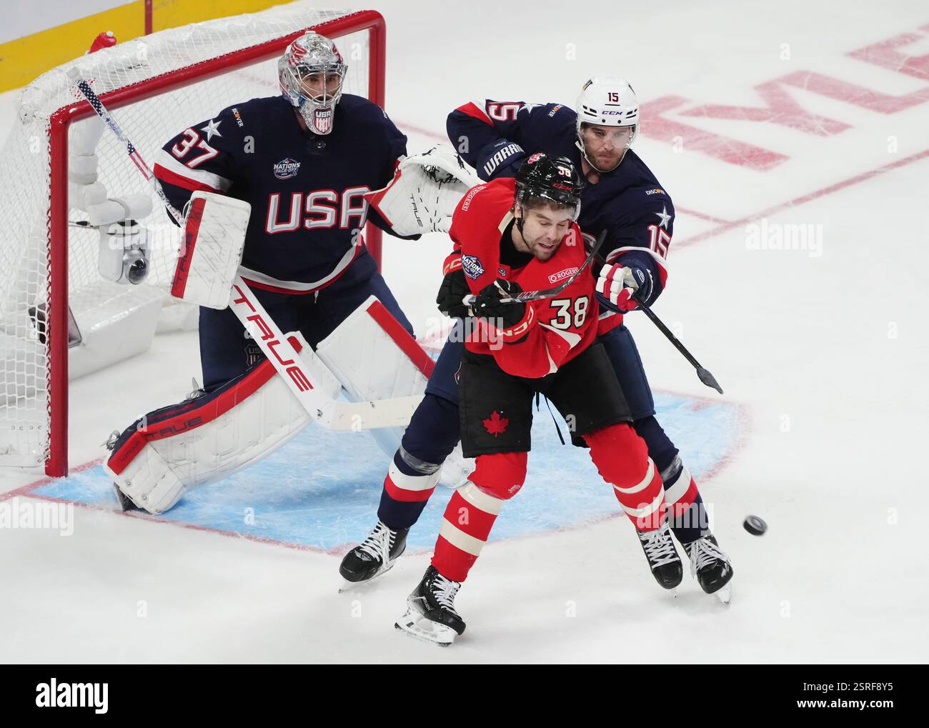 Montreal, Canada. 15th Feb, 2025. Canada's Brandon Hagel (38) and ...