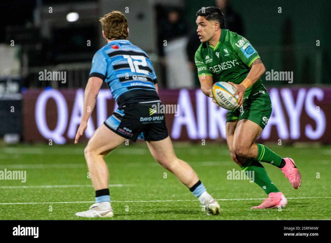 Galway, Ireland. 16th Feb, 2025. Josh Ioane of Connacht runs with the ...
