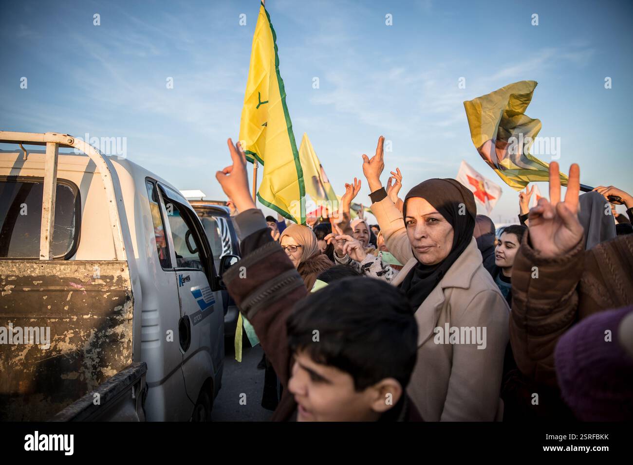 Hasaka, Syria. 15th Feb, 2025. Friends and family members welcome back ...