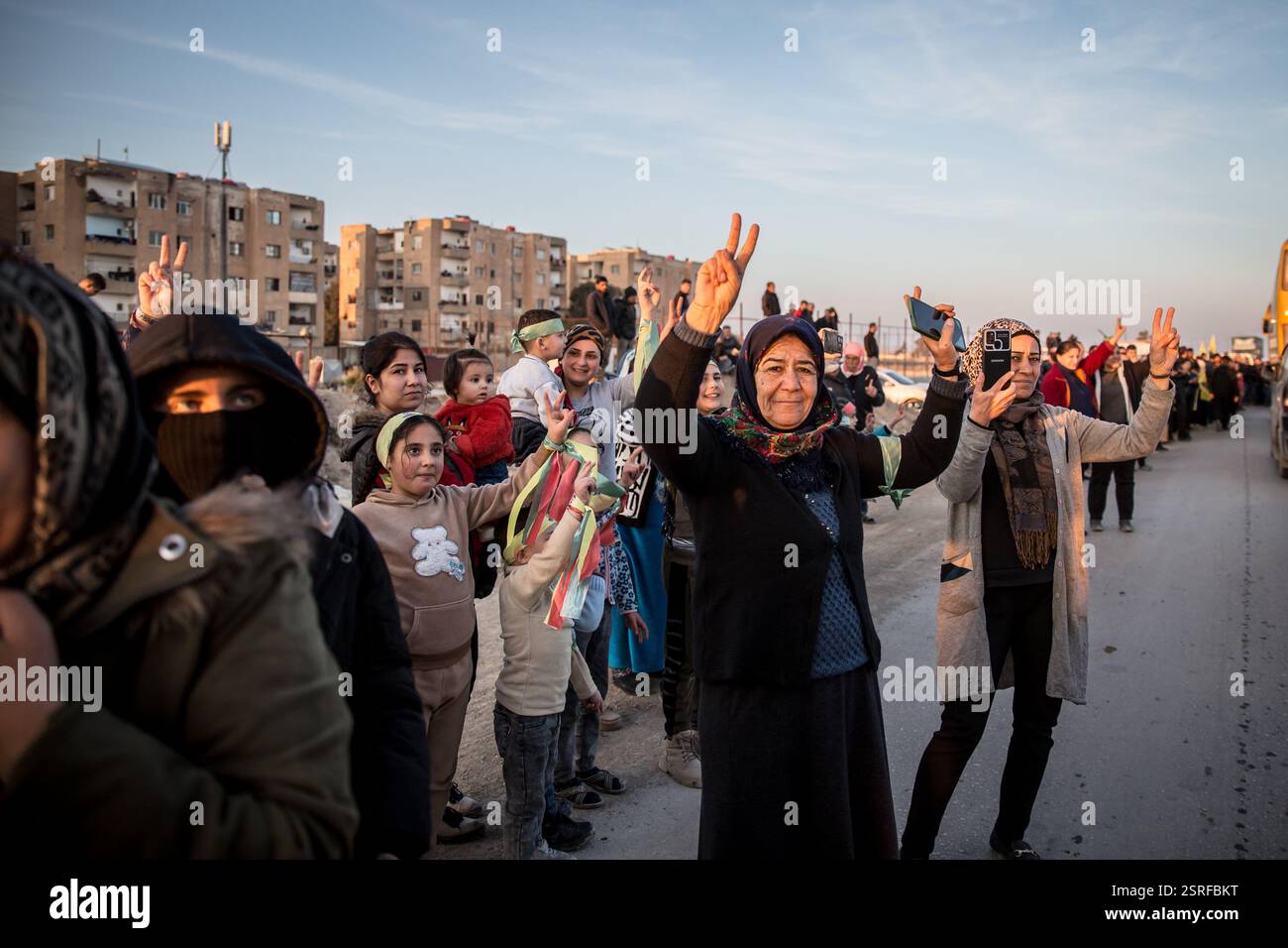 Hasaka, Syria. 15th Feb, 2025. Friends and family members welcome back ...