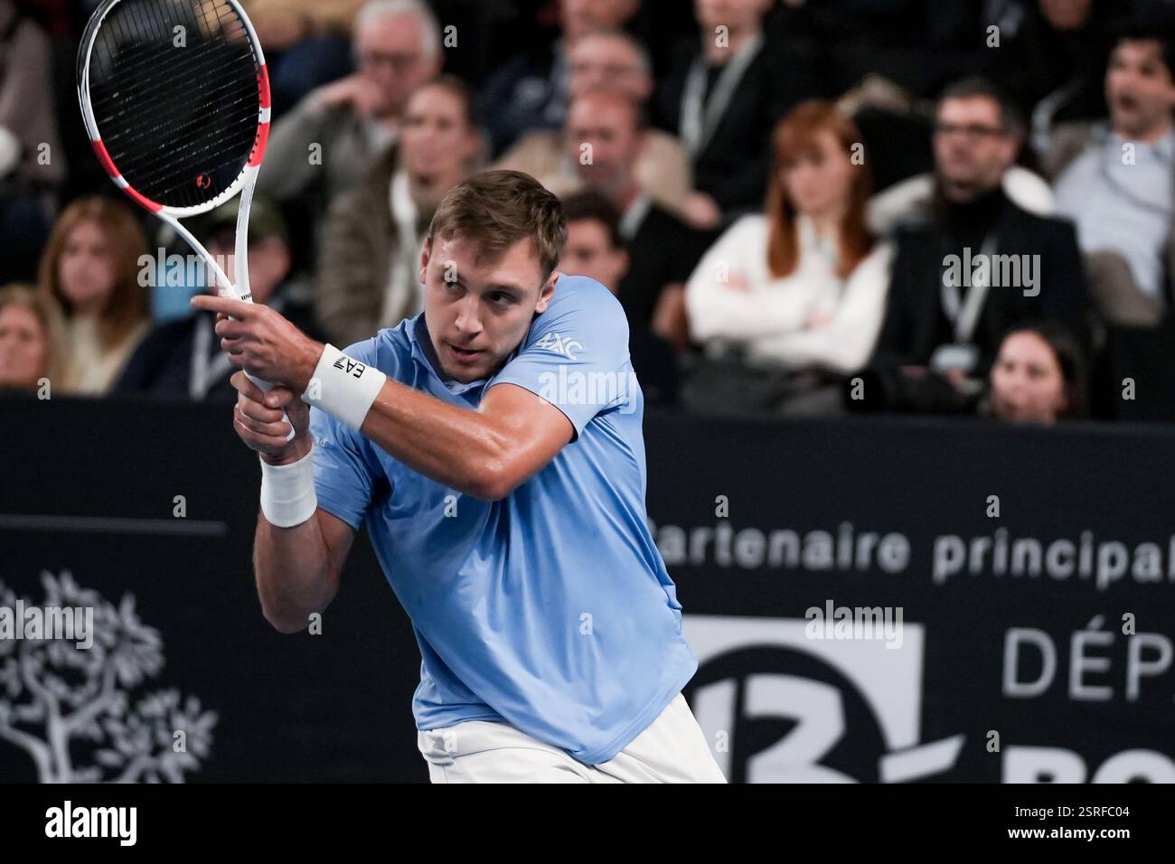 Marseille, France, FRANCE. 15th Feb, 2025. HAMAD MEDJEDOVIC from Serbia in action against DANIIL ...