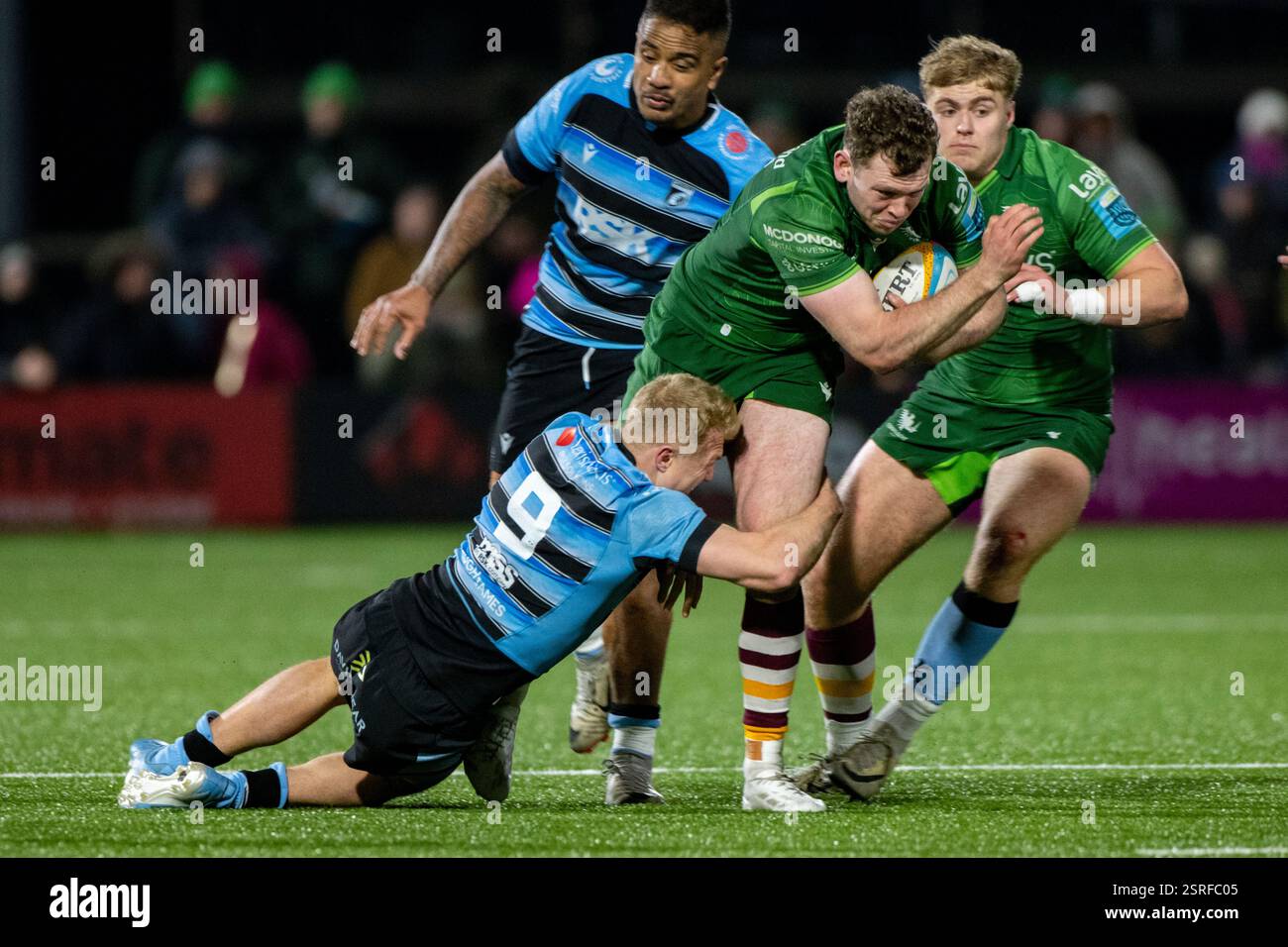 Galway, Ireland. 16th Feb, 2025. Cathal Forde of Connacht tackled by ...