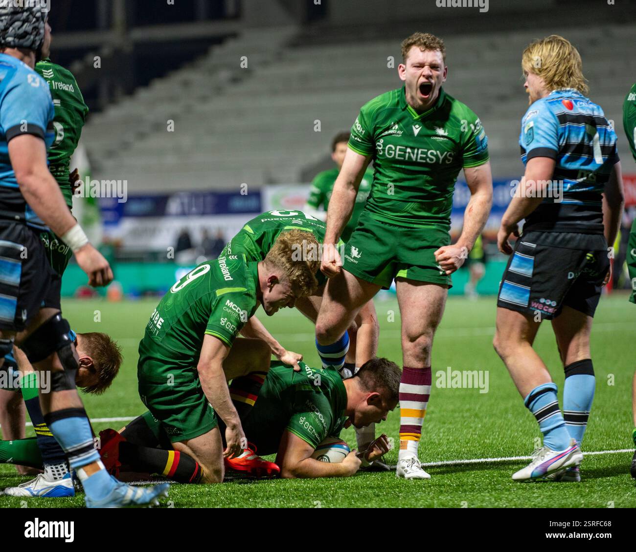 Galway, Ireland. 16th Feb, 2025. Dave Heffernan of Connacht celebrates ...