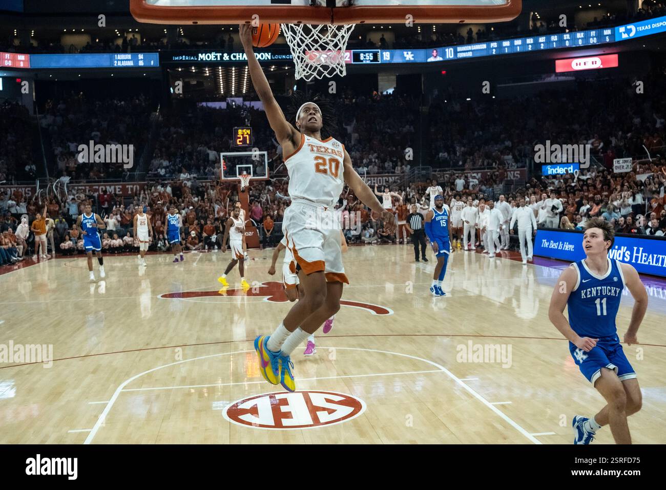 Texas, USA. 15th Feb, 2025. Tre Johnson (20) of the Texas Longhorns in ...