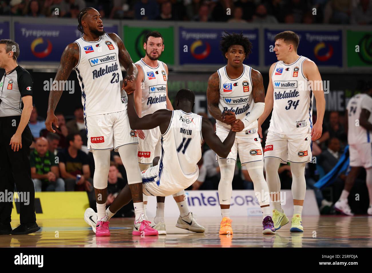 Melbourne, Australia. 16th Feb, 2025. 36ers players react during the ...