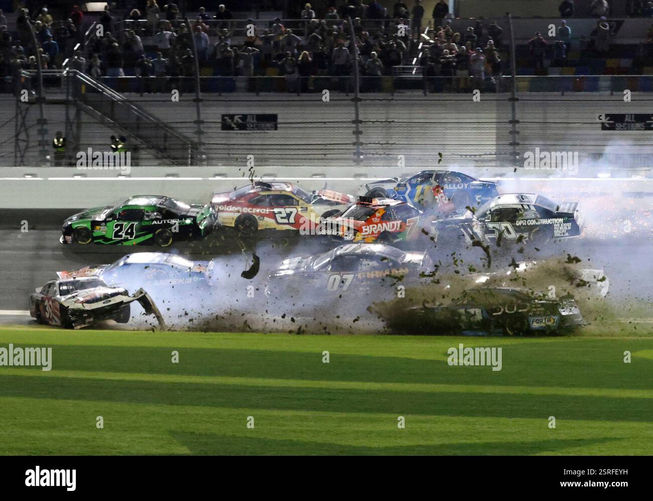 DAYTONA BEACH, FL - FEBRUARY 15: Multiple car wreck as the white flag ...