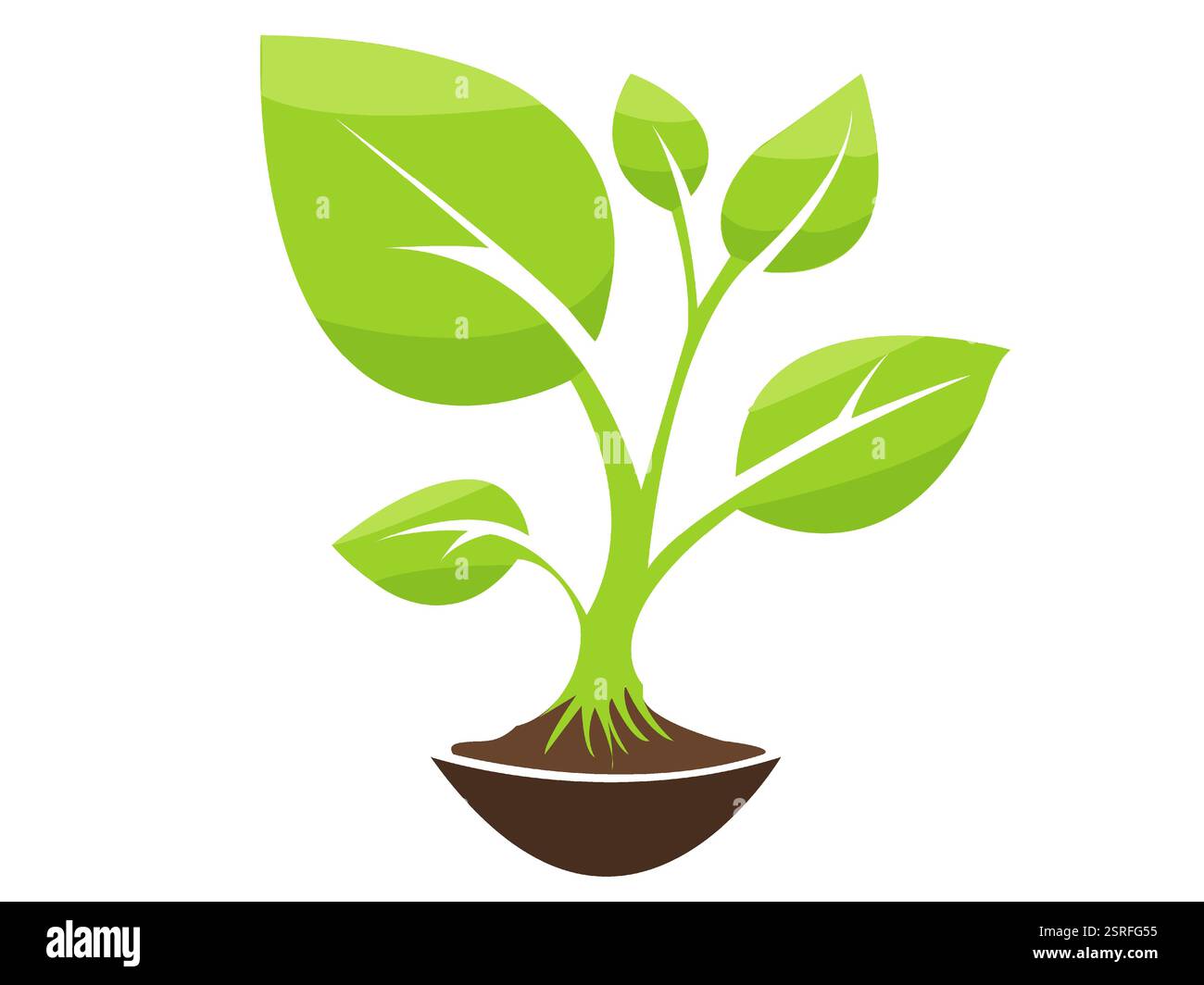 Vector illustration of a green plant growing from soil with multiple ...