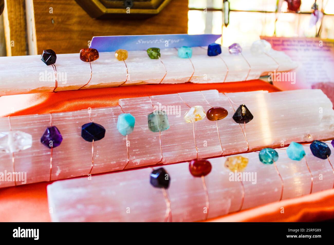 Crystal rings on display in a jewelry store at the Texas Renaissance ...