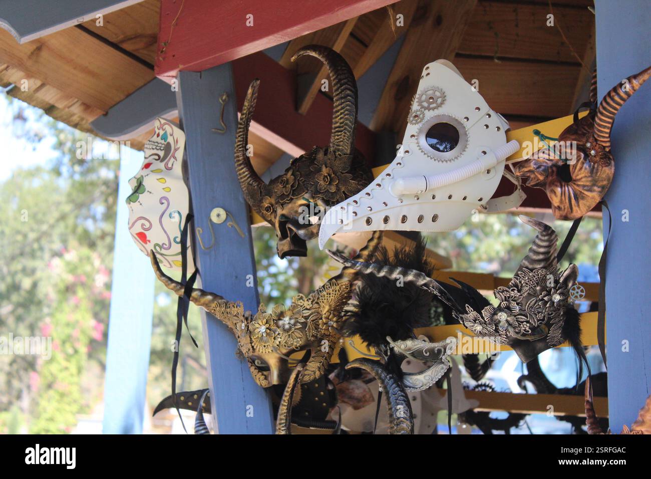 Custom Masks at a shop at the Texas Renaissance Festival Stock Photo ...