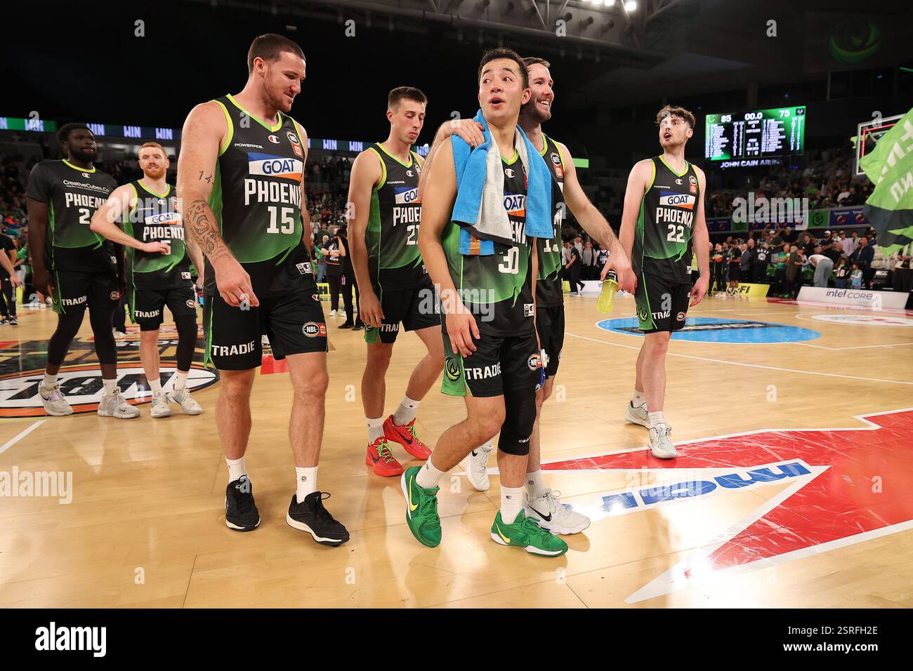 Melbourne, Australia. 16th Feb, 2025. Phoenix players celebrate victory ...