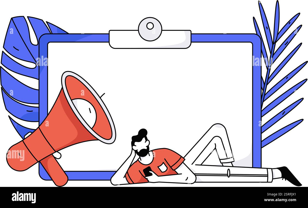 Notification announcement vector creative flat hand drawn illustration ...