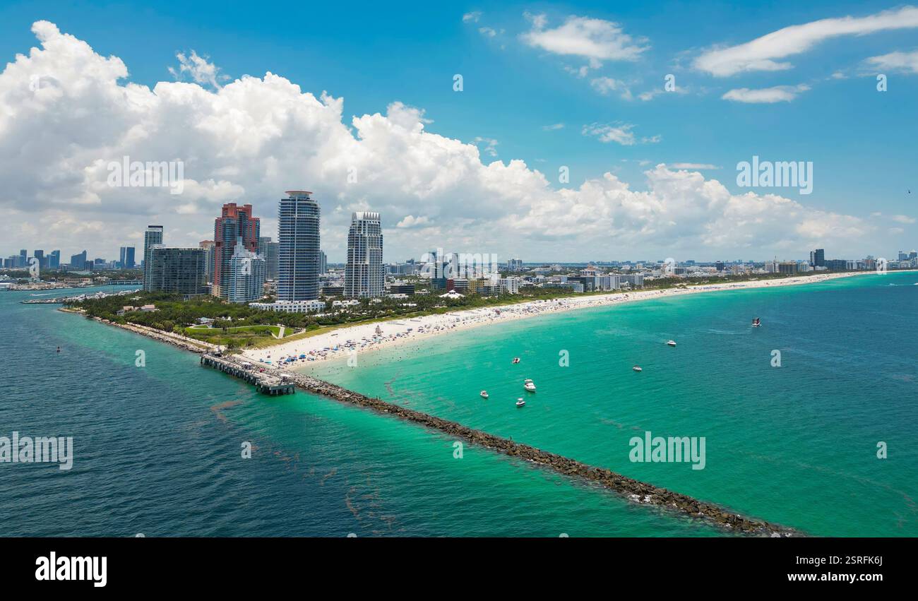 Miami Beach city from top. South Beach from above. Drone of coastline ...