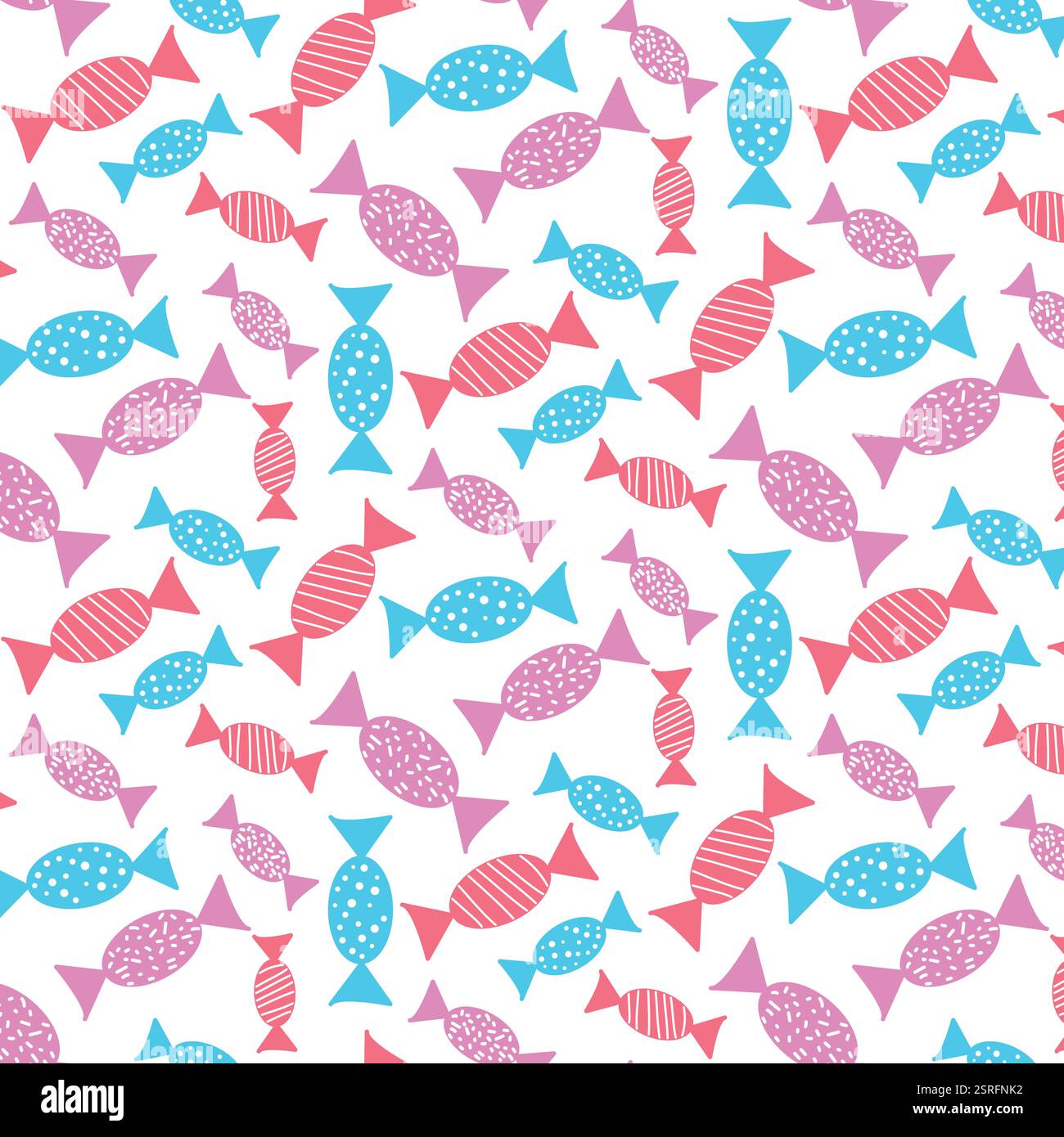 Colorful Candy Pattern Design with Pink and Blue Sweets on White ...