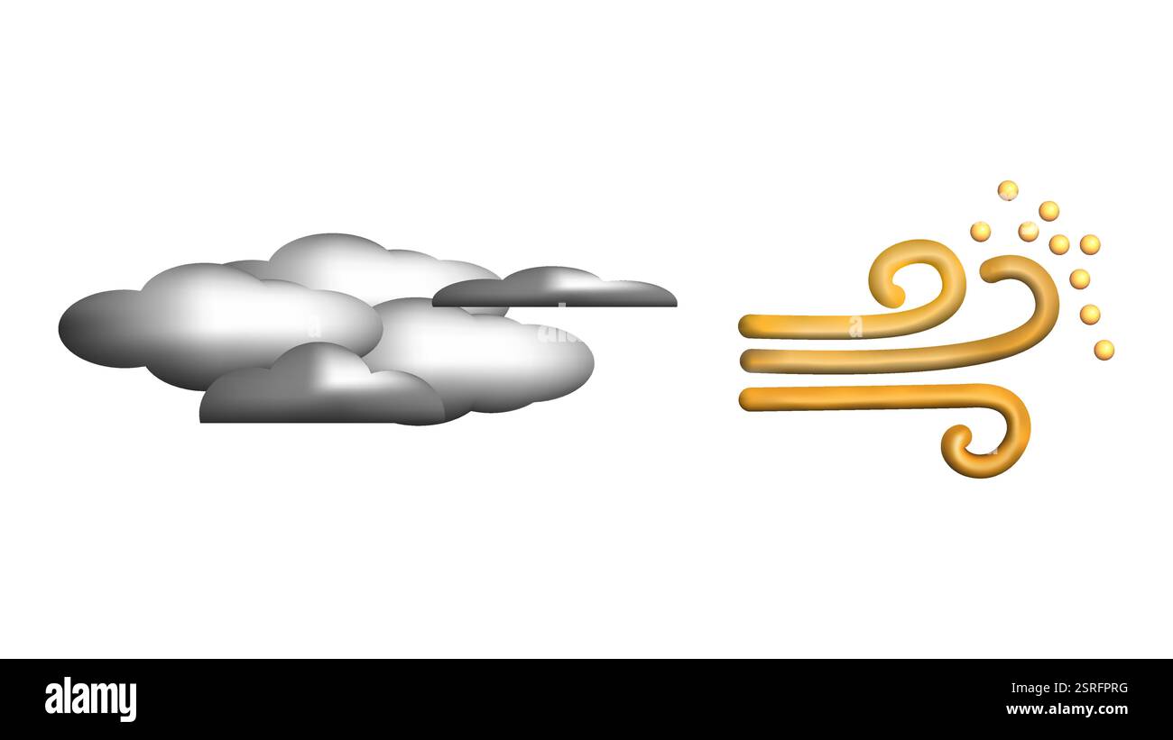 Weather 3d icons realistic isolated vector set. Smoke haze sandstorm ...