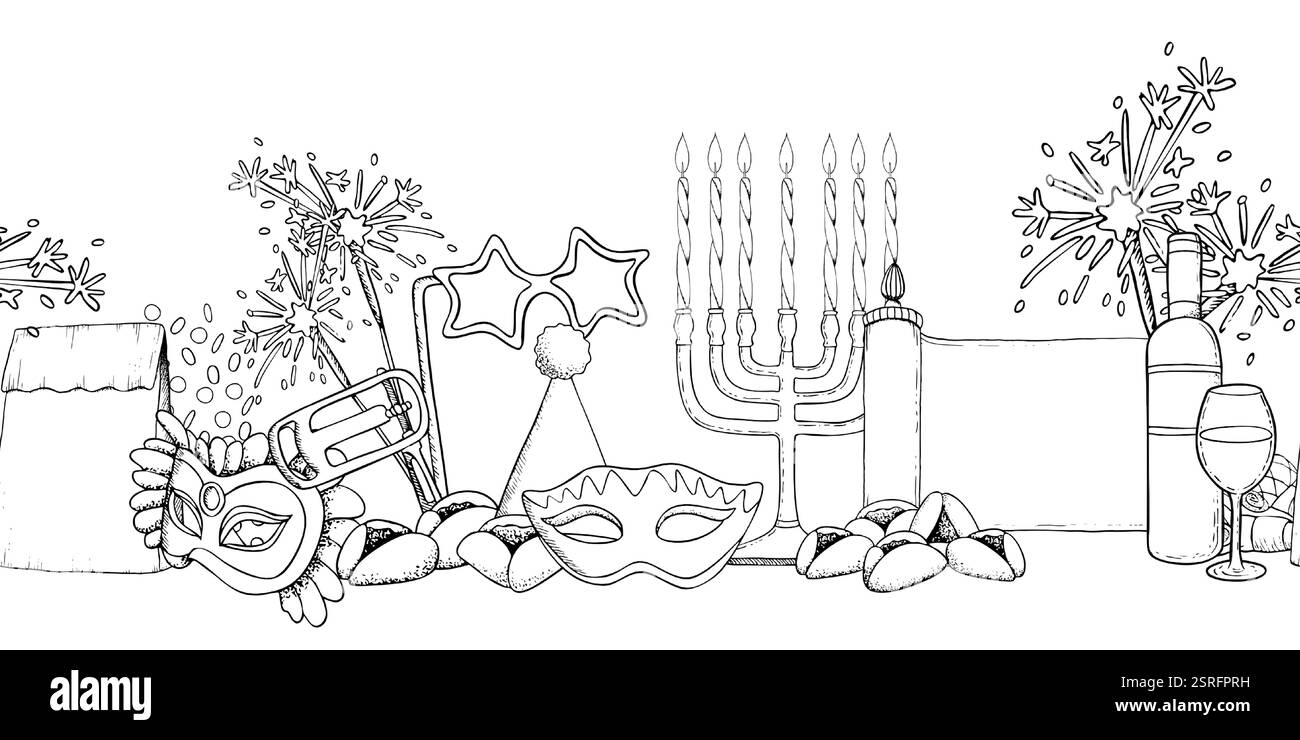 Line Purim symbols horizontal seamless border Stock Vector Image & Art ...