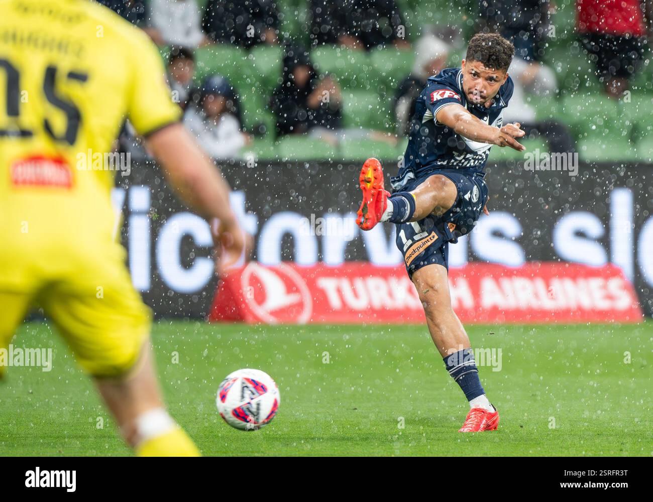 Melbourne, Australia. 14th Feb, 2025. Melbourne Victory's Clarismario Santos Rodrigues seen in ...
