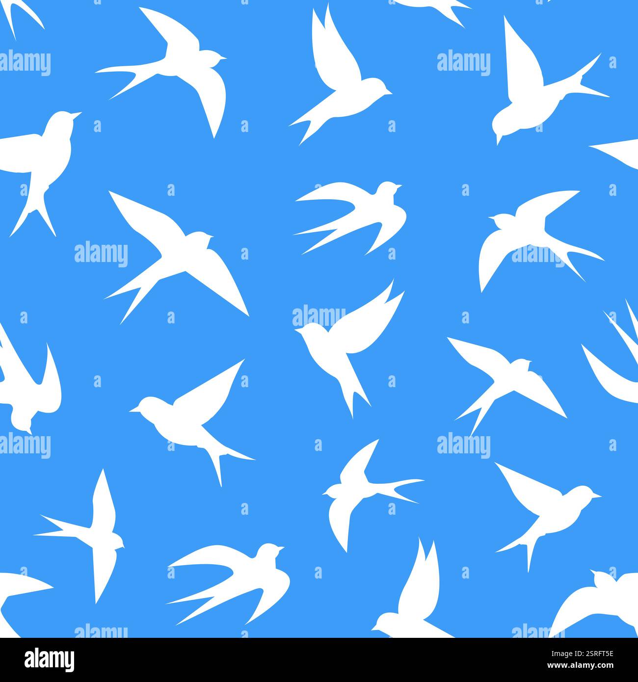 Abstract swallows seamless pattern illustration. Birds on blue sky ...