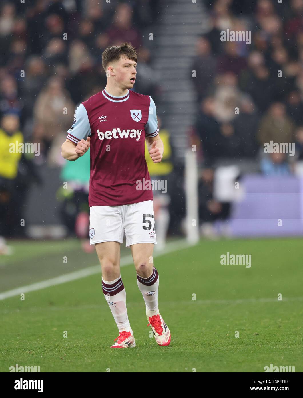 London, UK. 15th Feb, 2025. Ollie Scarles (WHU) at the West Ham United ...