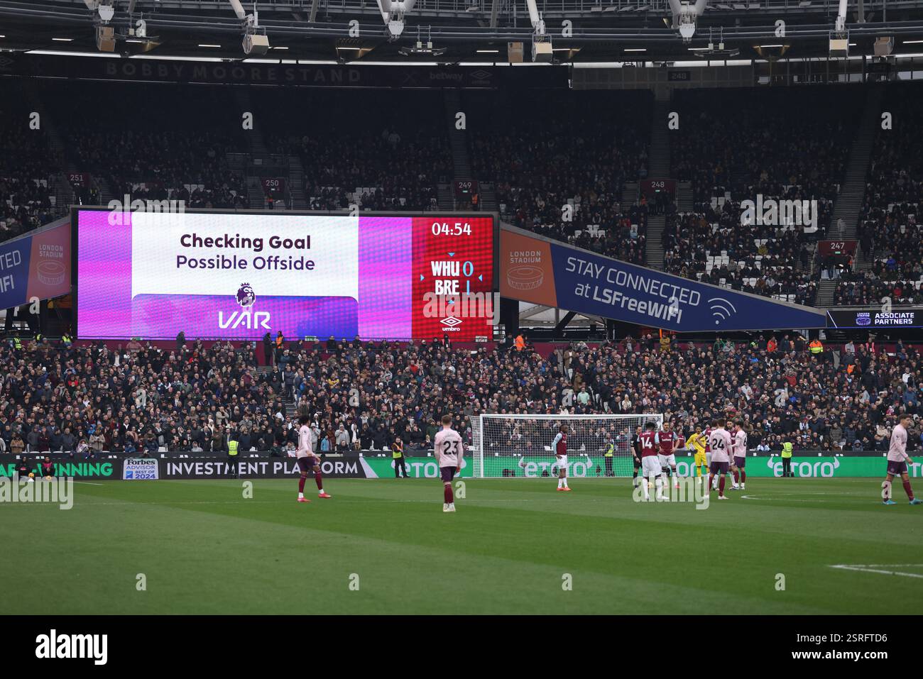 London, UK. 15th Feb, 2025. VAR checked for a possible offside, before ...