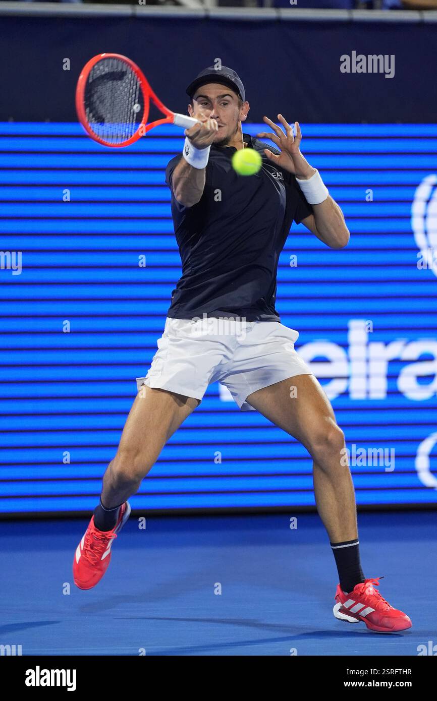 DELRAY BEACH, FL - FEBRUARY 15: Matteo Arnaldi (ITA) during his ...