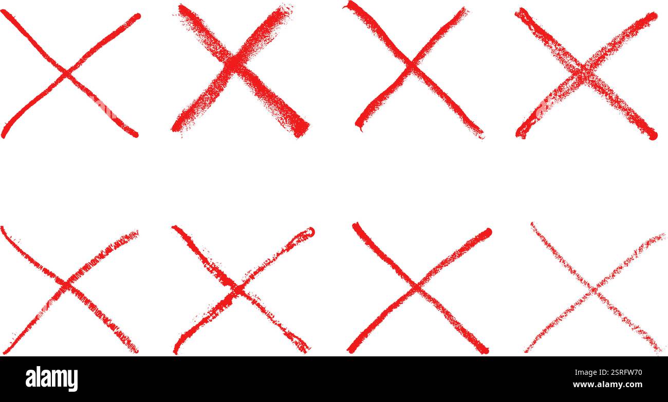 Red cross vector mark. Paint brushed crayon symbol of check. Hand drawn ...