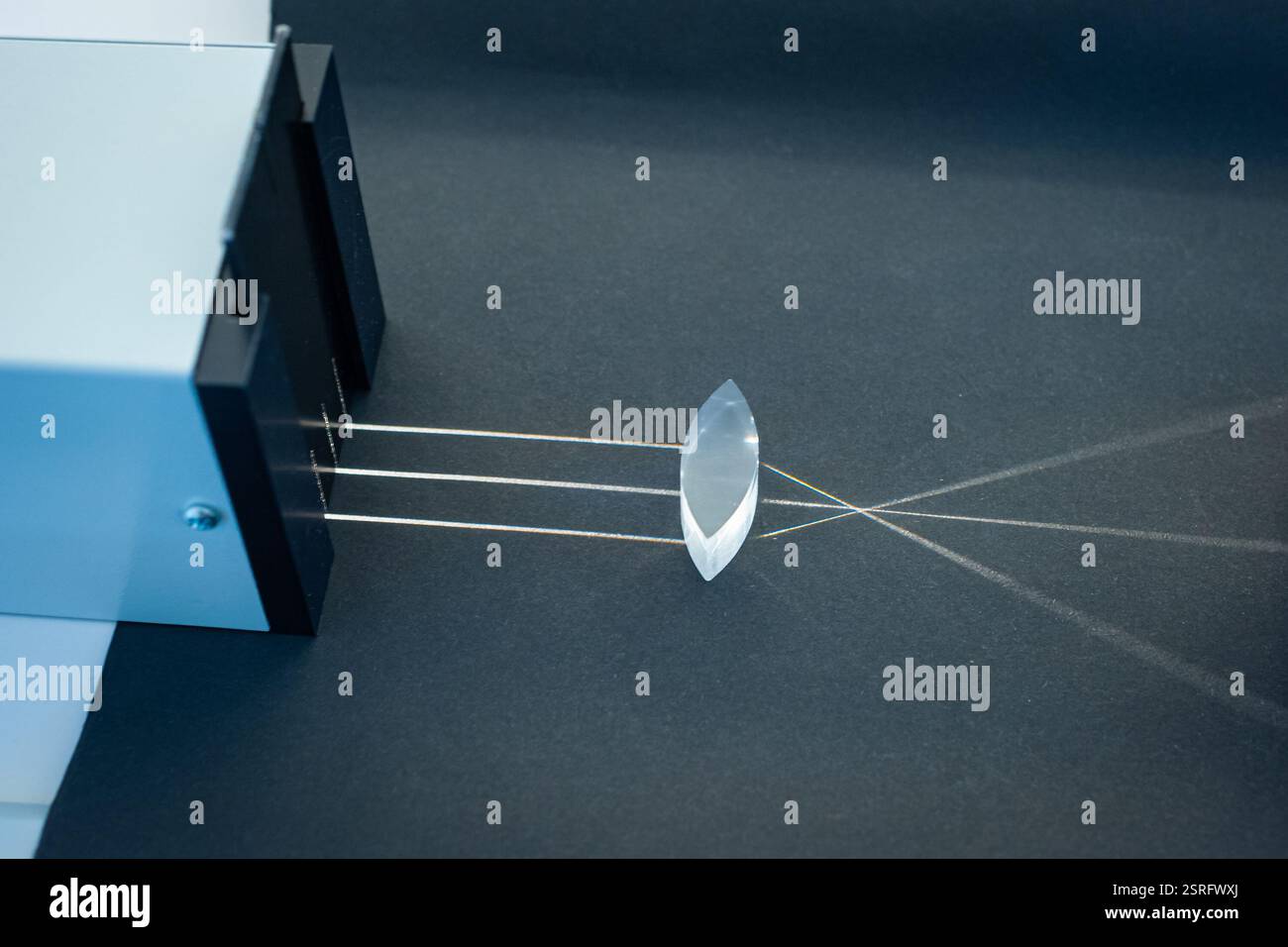 Light rays fall on a lens and converge at the focal point. High school ...