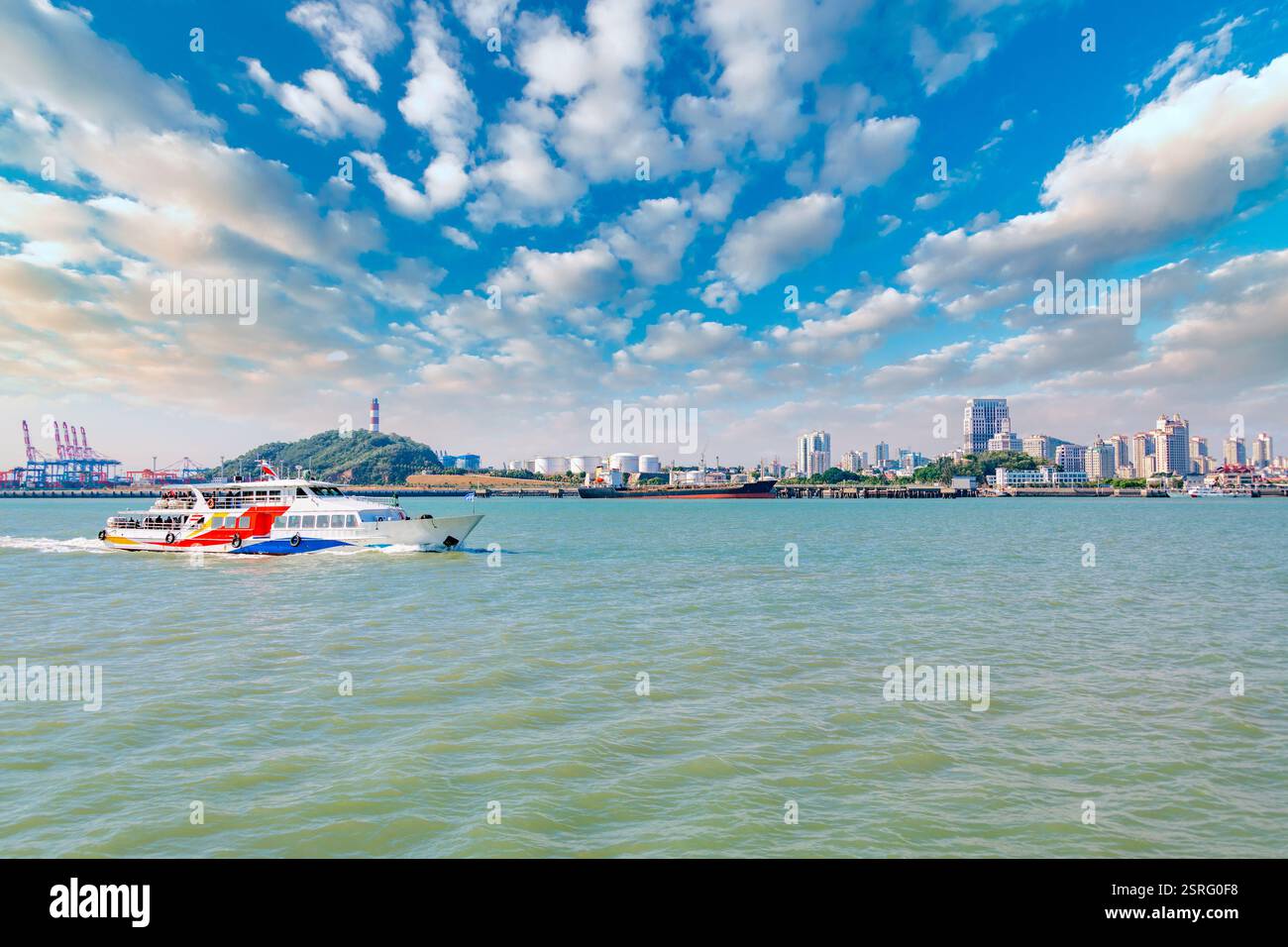 Cruise ship sailing in the bay, Xiamen, Fujian Province, China Stock ...