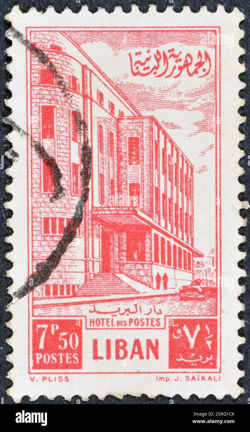 Cancelled postage stamp printed by Lebanon, that shows Postal ...