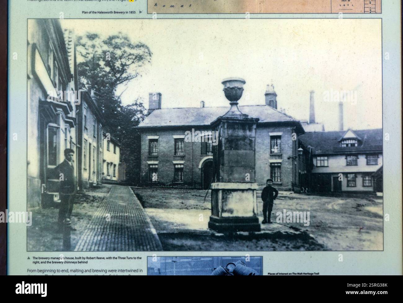 Old information notice with historic photo of the market place ...