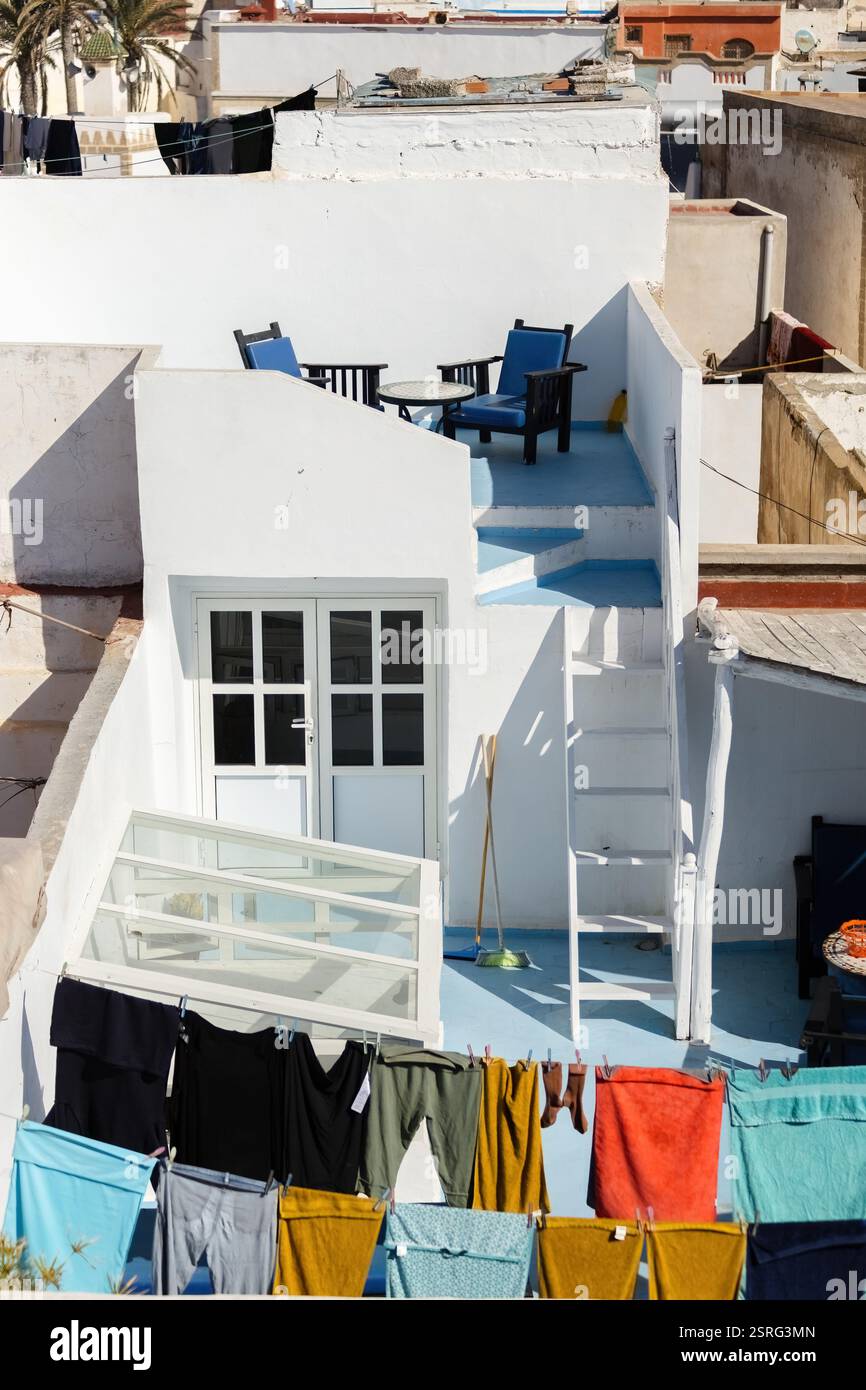 Roof top view laundry and the terrace on the roof in Essaouira Morocco ...