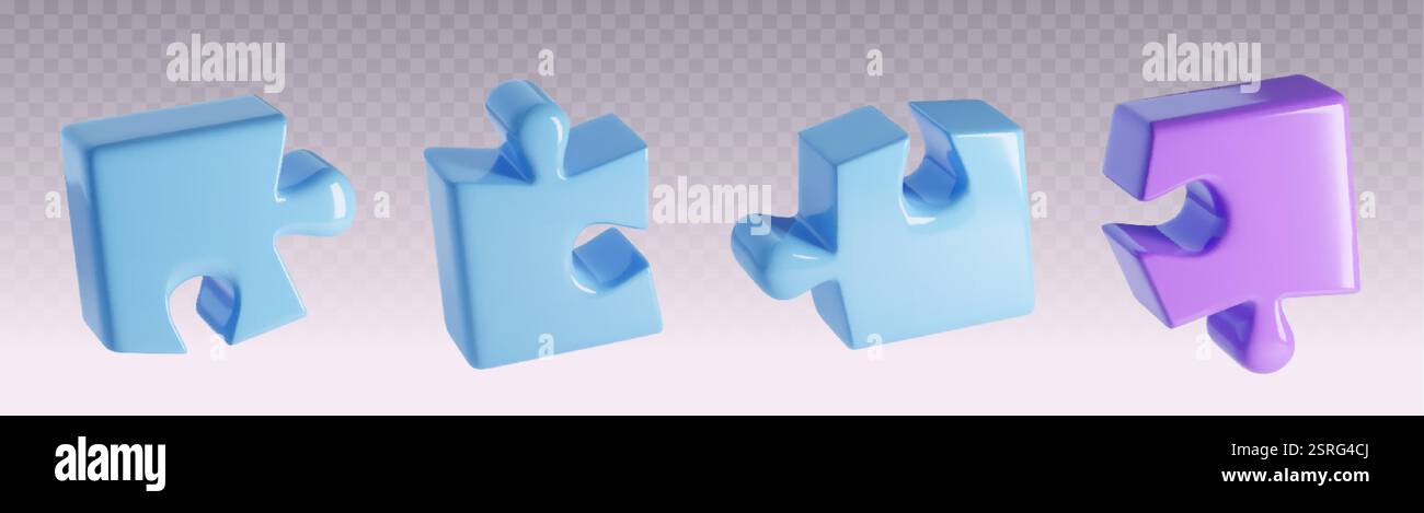 3d puzzle pieces set with blue and purple gradient colors. Individual ...