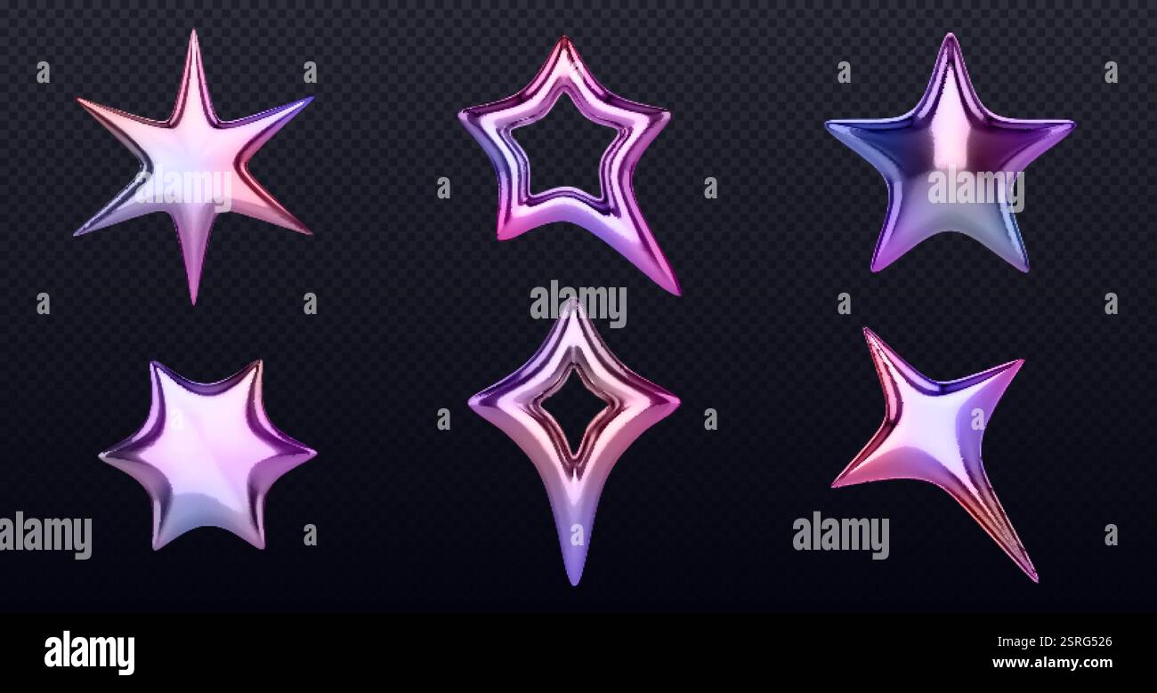 3d y2k style stars set with holographic pink and purple gradient effect ...